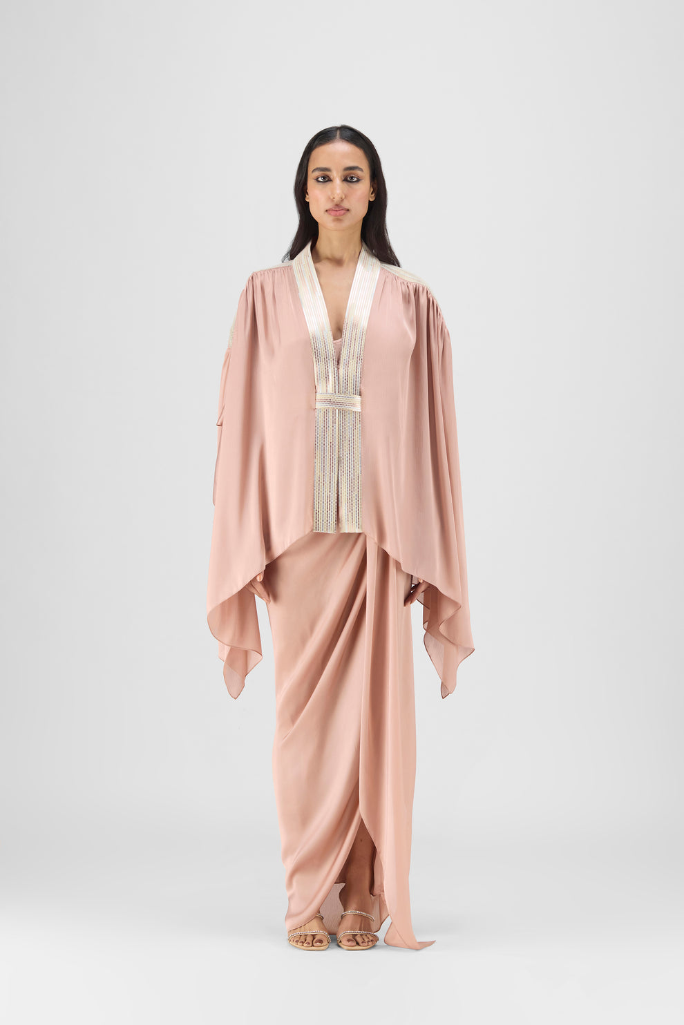 Metallic Structured Cape Set – Amit Aggarwal