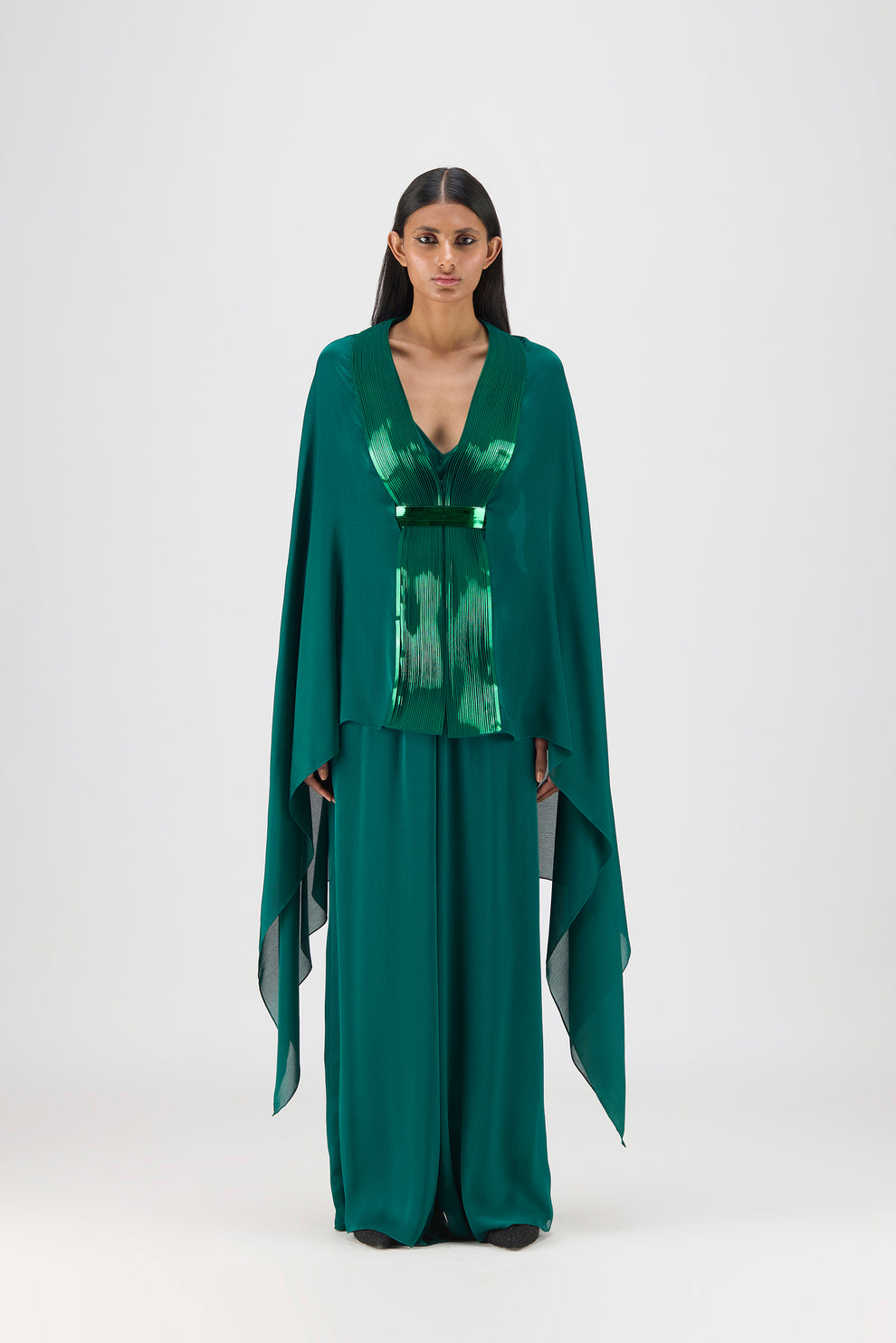 Metallic Structured Cape Set – Amit Aggarwal