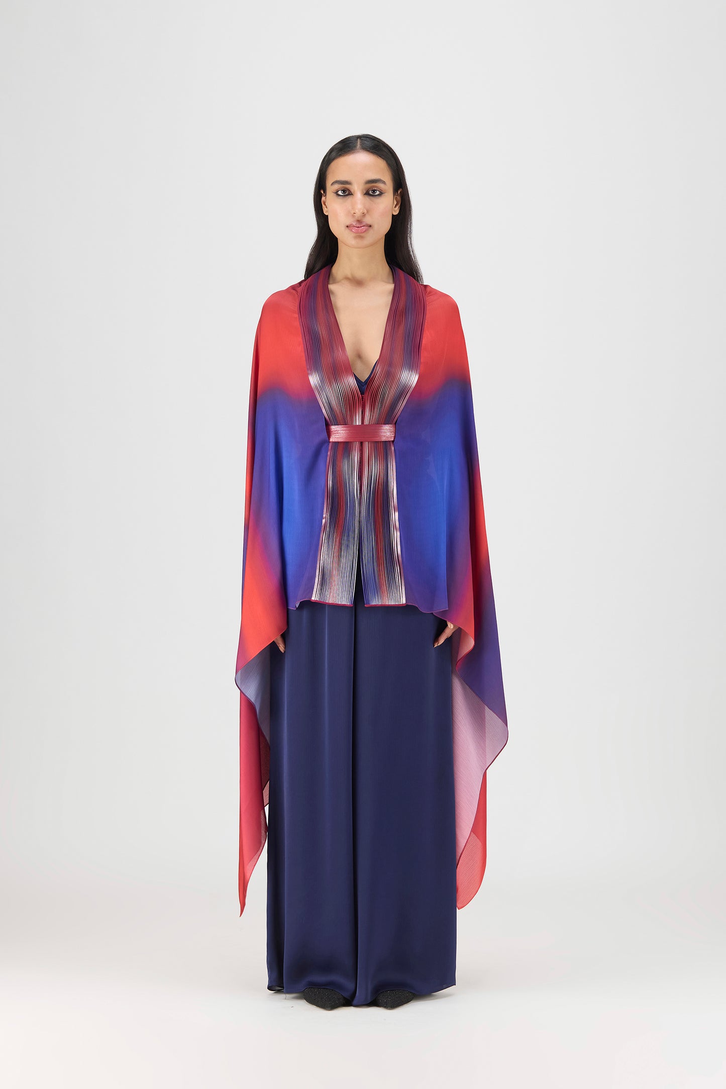 METALLIC WATERCOLOR STRUCTURED CAPE – Amit Aggarwal