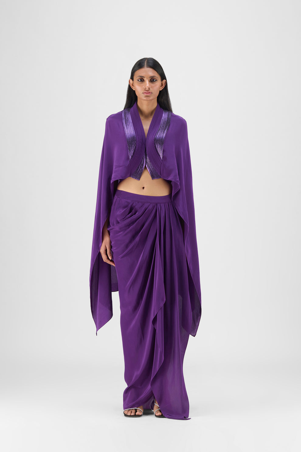 Metallic Structured Cape Set – Amit Aggarwal