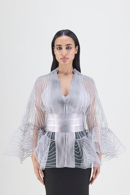 METALLIC CORDED RUFFLE CAPE – Amit Aggarwal